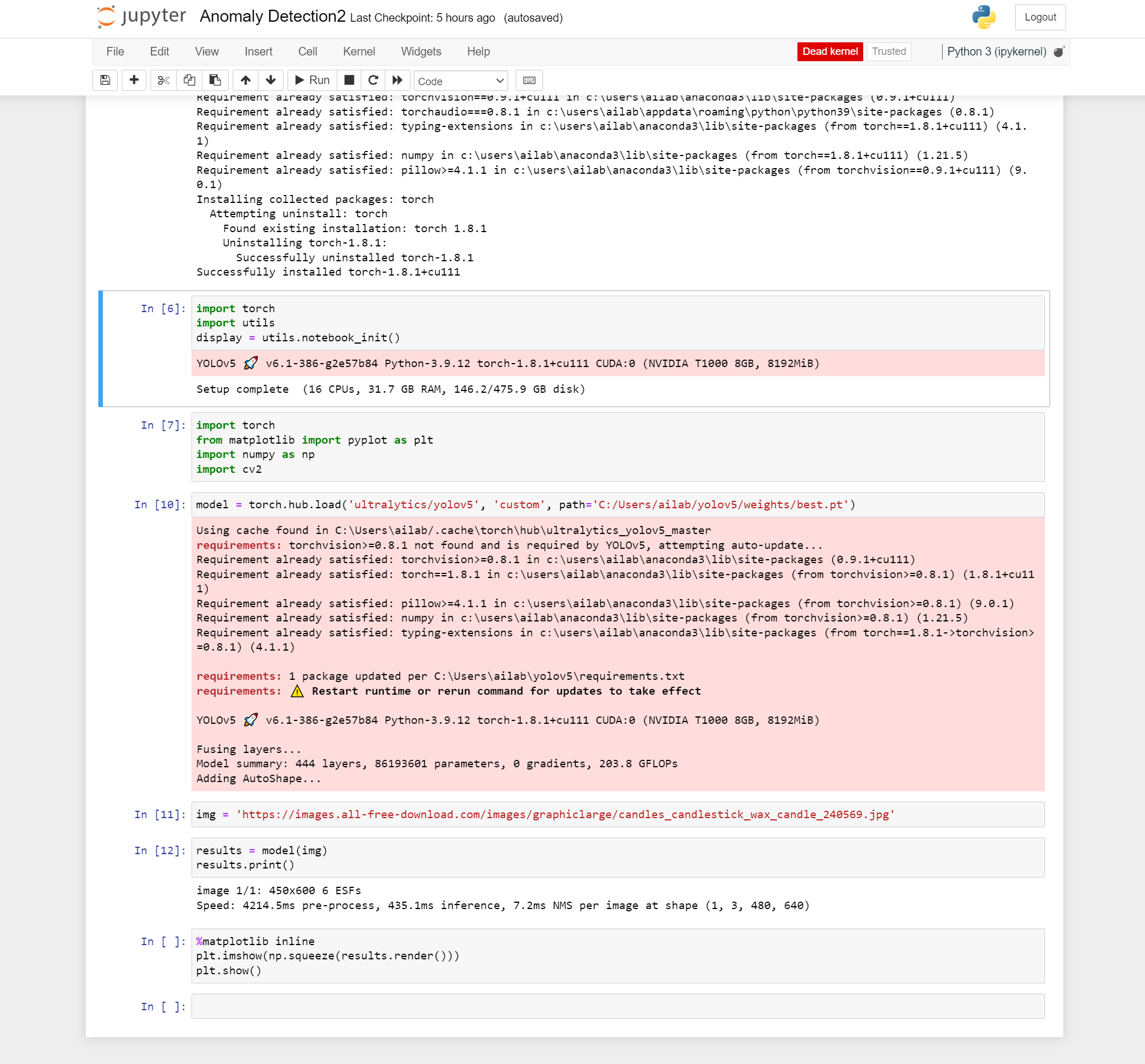 Dead Kernel due to matplotlib · Issue #8950 · ultralytics/yolov5 · GitHub