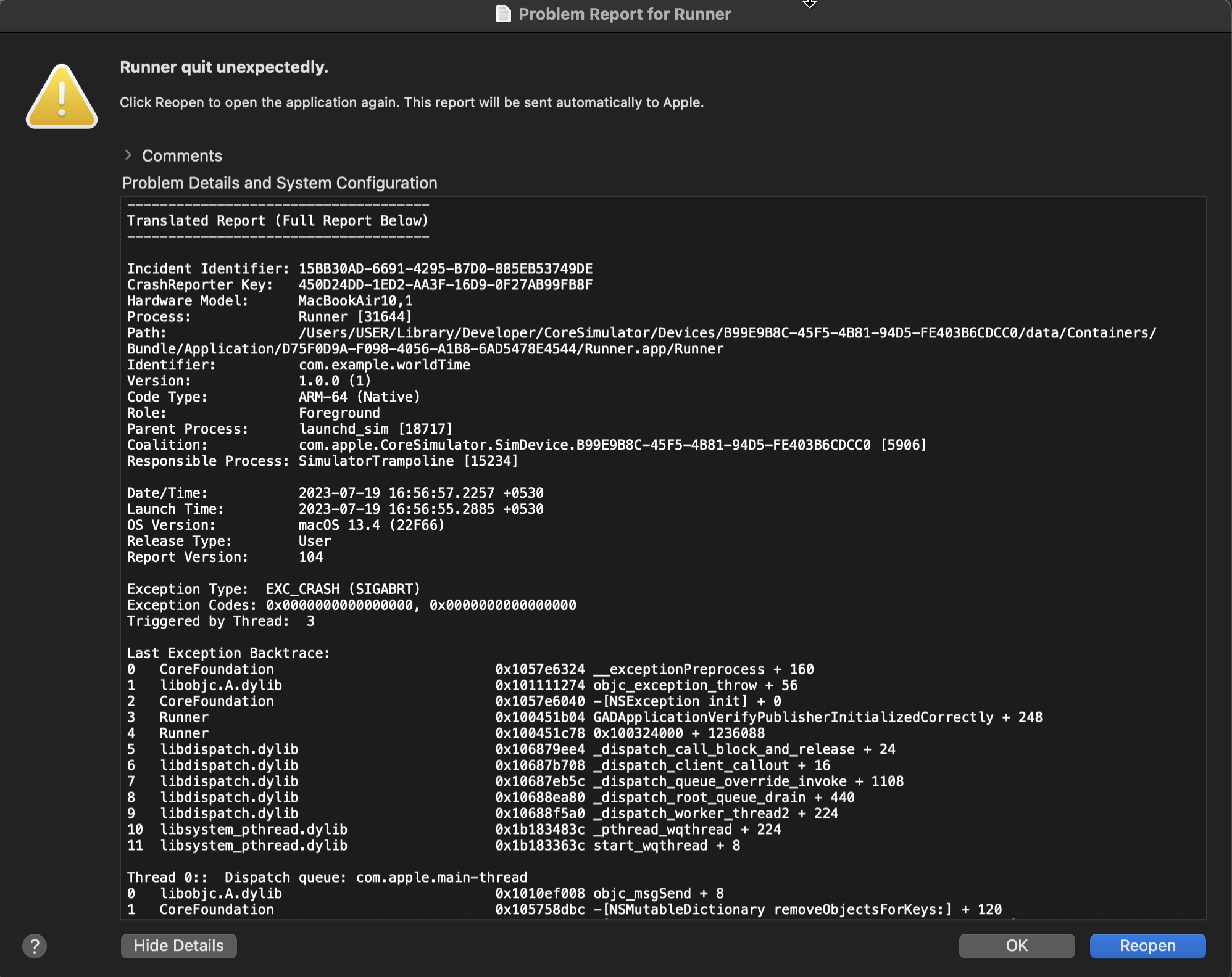 Runner Quit Unexpectedly · Issue 130877 · Flutter Flutter · Github