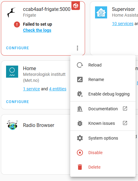 Frigate Integration Won't Start · Issue #487 · blakeblackshear/frigate-hass-integration · GitHub