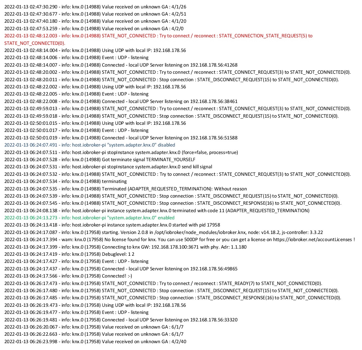 KNX adapter STATE_NOT_CONNECTED : Try to connect / reconnect · Issue ...