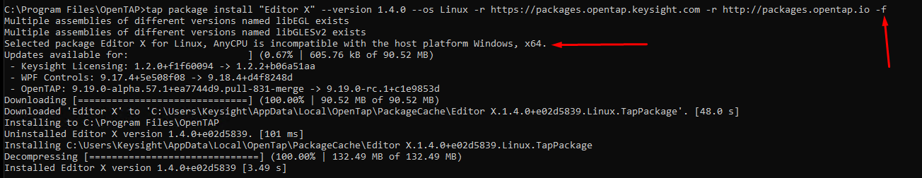 Running the command to install with a specific --architecture will not return a warning for ...