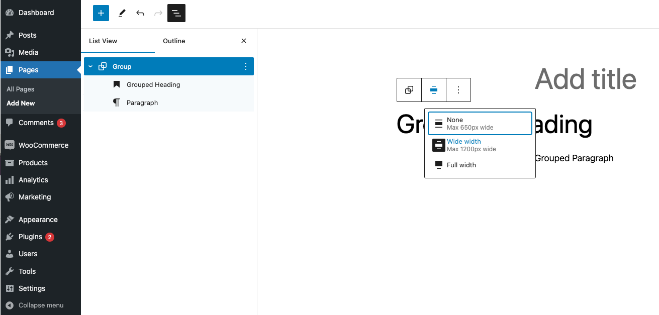 WP 6.3 Full Site Editing Area Group Block has no alignment option · Issue #55799 · WordPress ...