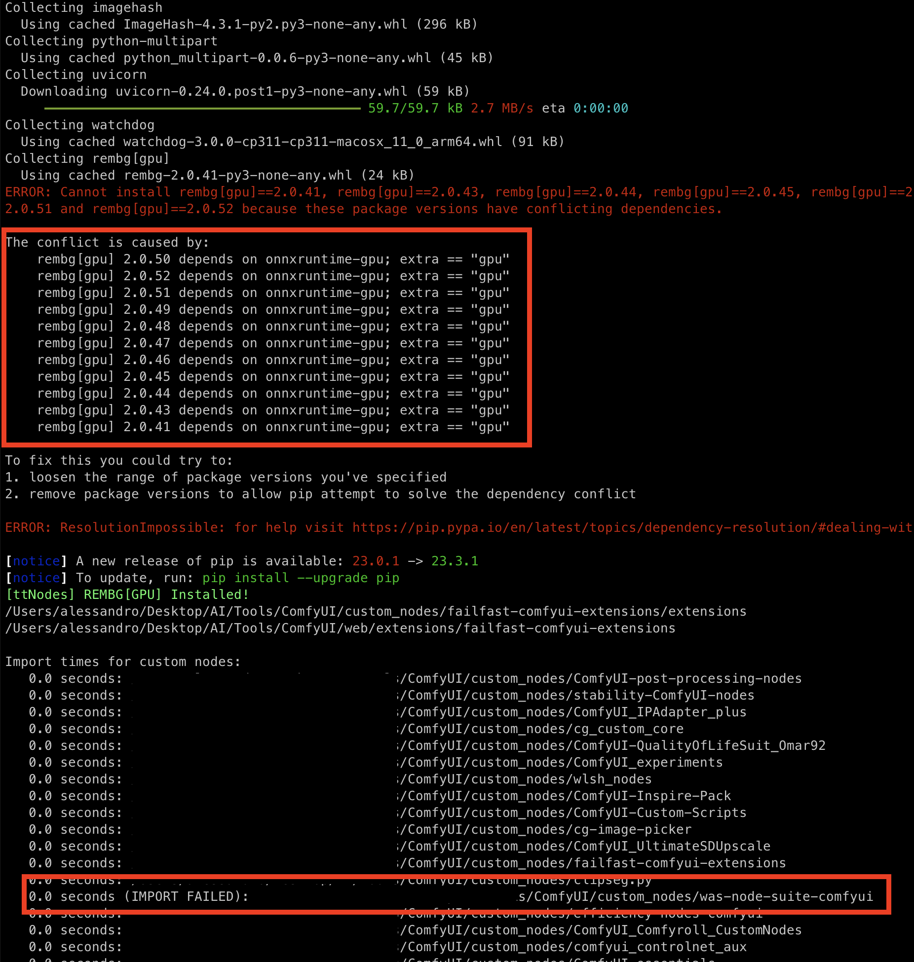 Rembg installlation causes conflicts with other nodes (ex WAS Node Suite) · Issue #75 ...