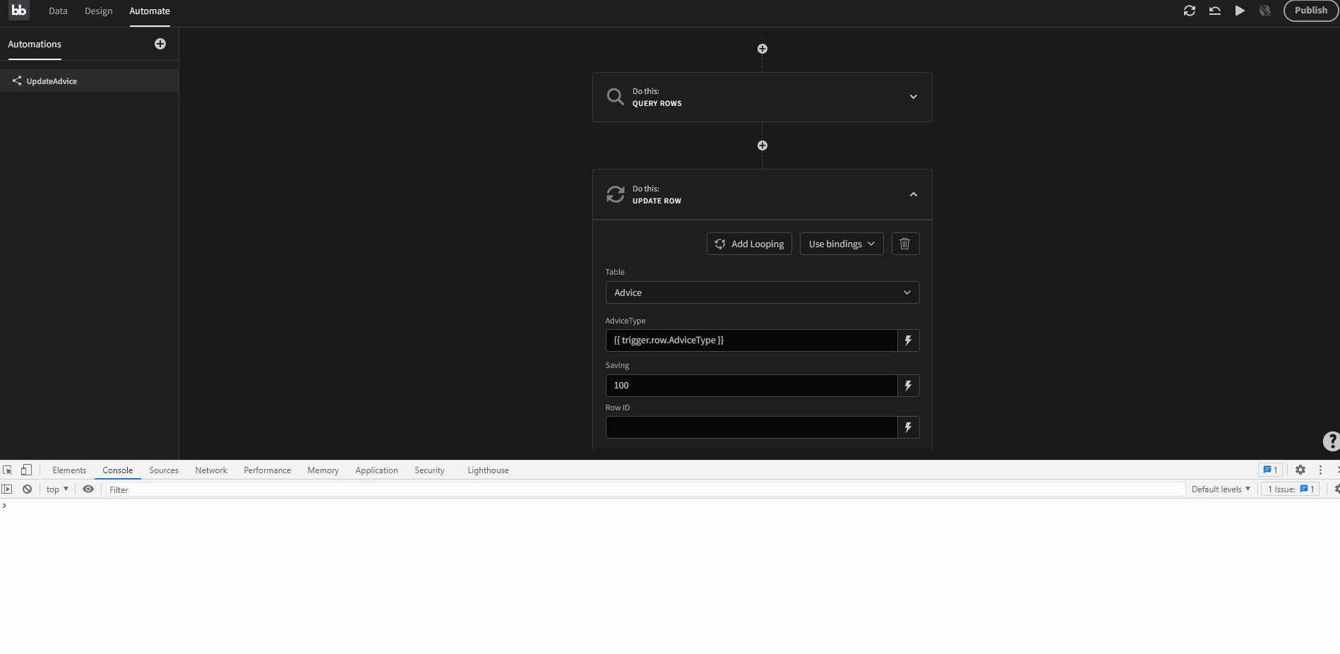 Error when changing between values / bindings in automations in specific circumstance · Issue ...