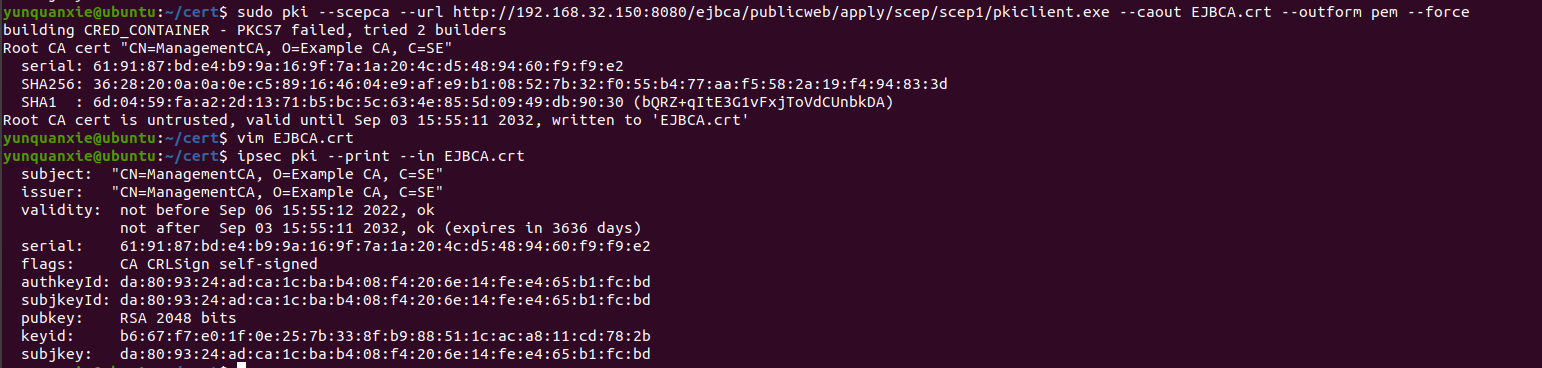 pki --scep function implementation, there are currently supported ...