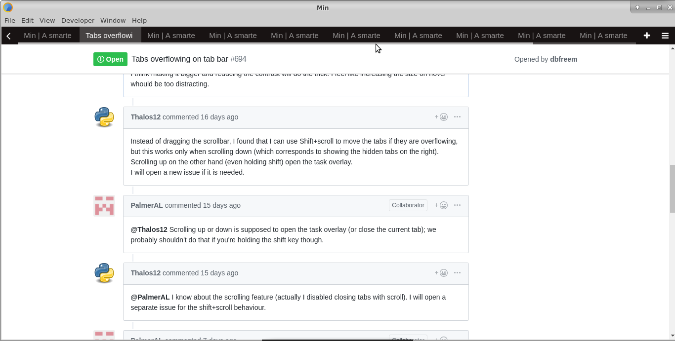 Tabs overflowing on tab bar · Issue #694 · minbrowser/min · GitHub