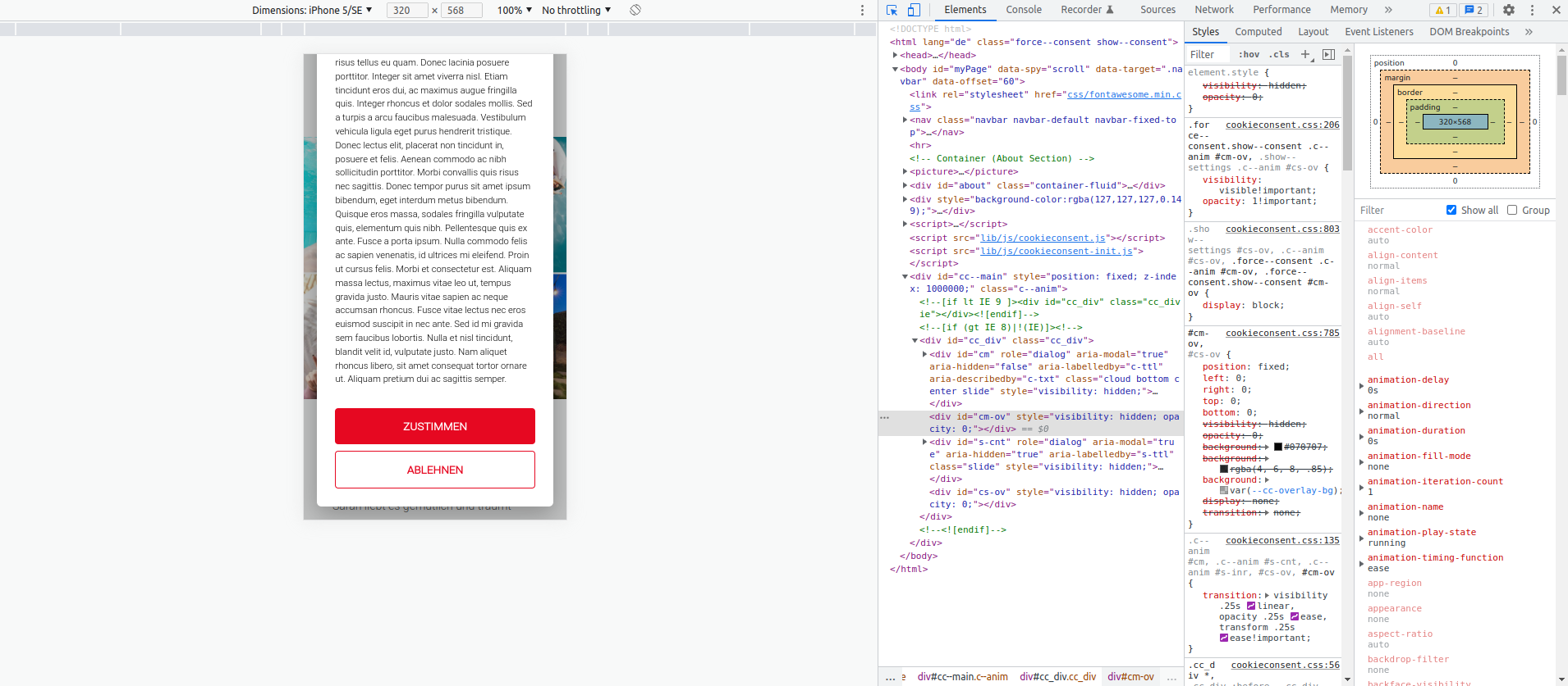 Text out of view on mobile (iphone5) · Issue #285 · orestbida/cookieconsent · GitHub