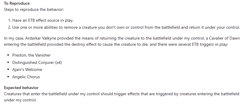Creatures owned by opponent that die and then ETB under my control don ...