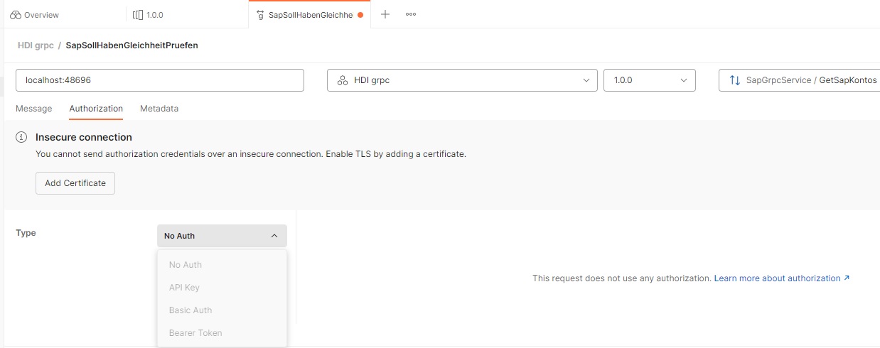 new request: cannot enable Authentification: "this request does not use any authorization ...