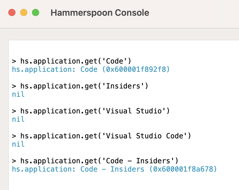 hs.application.get regression in v0.9.98 (6805), given same input now yields different results ...