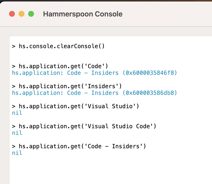hs.application.get regression in v0.9.98 (6805), given same input now yields different results ...