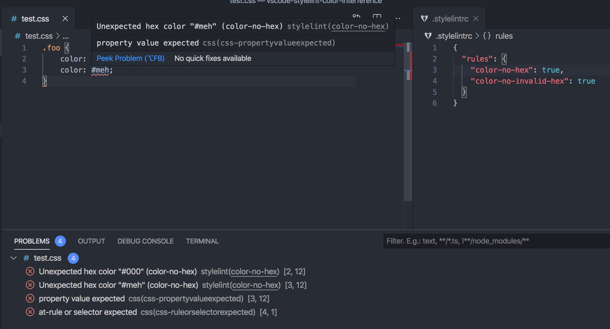 {"editor.colorDecorators": true} prevents inline stylelint feedback · Issue #138 · stylelint ...
