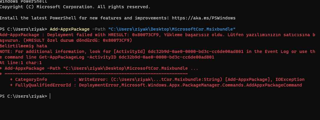 Add-AppxPackage : Deployment failed with HRESULT: 0x80073CFF, To ...