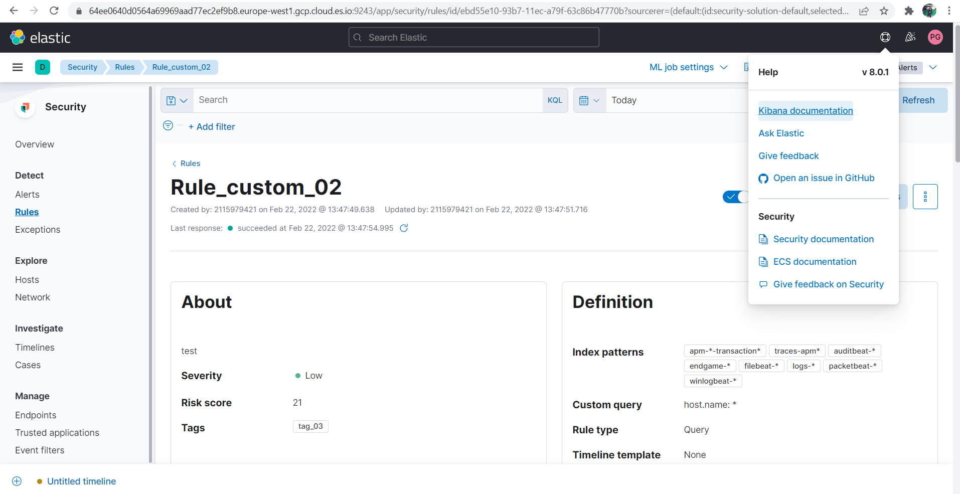[Security Solution] Error is coming while creating a custom query rule ...