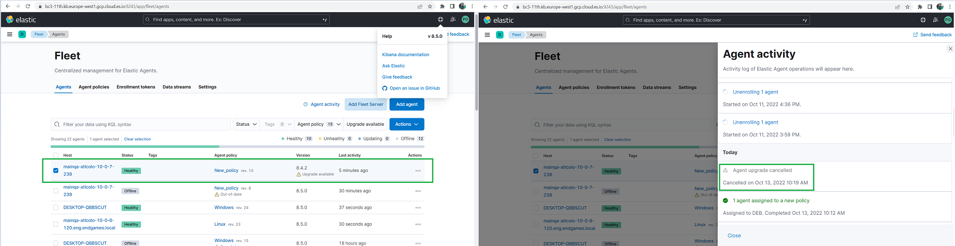 [Fleet]: User is unable to Abort the agent upgrade and the upgrading notification modal is not ...