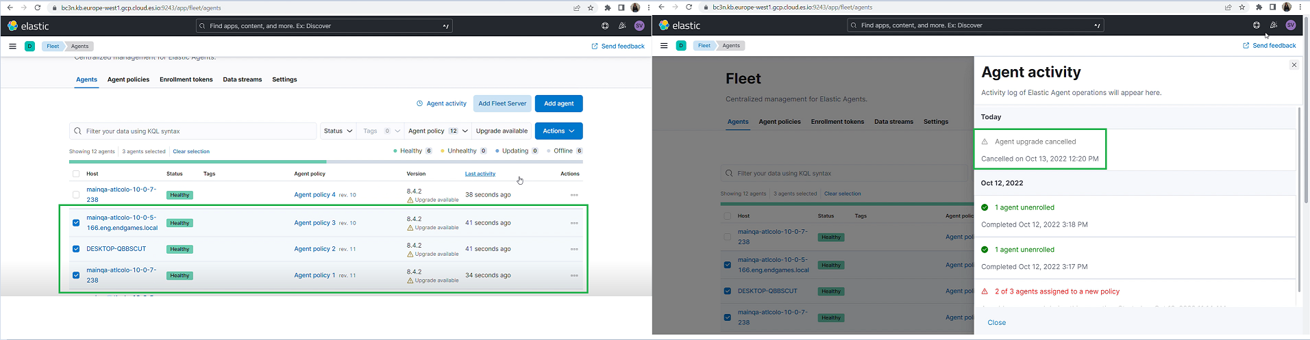 [Fleet]: User is unable to Abort the agent upgrade and the upgrading notification modal is not ...