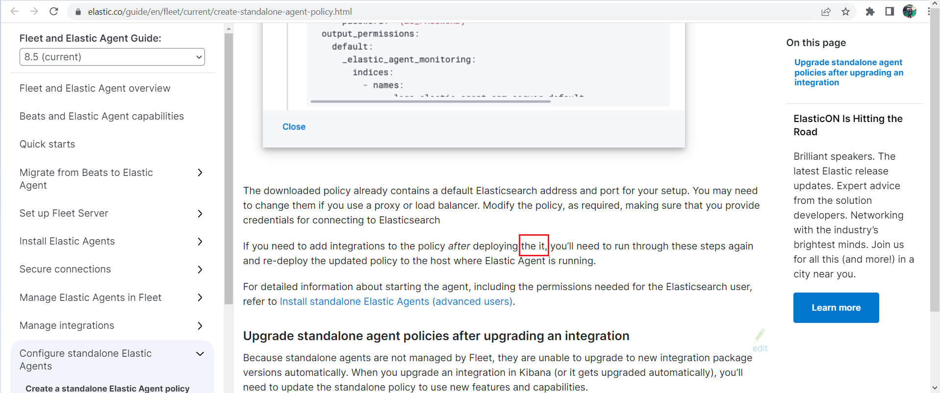 Fleet Text Is Missing Between The And It On Create A Standalone Elastic Agent Policy 