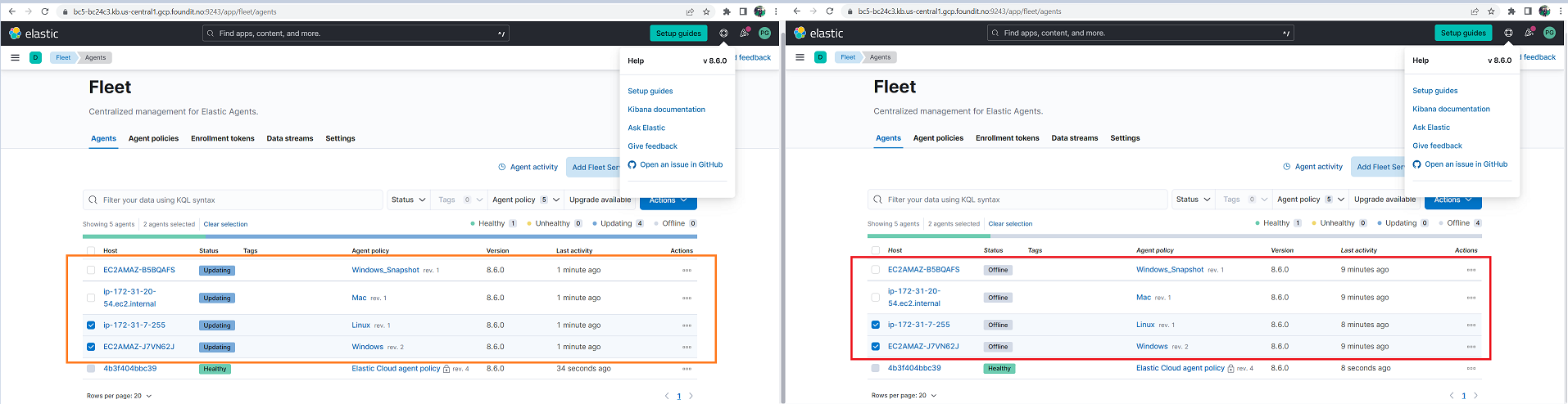 [Fleet]: Agents are not getting unenrolled on unenrolling instead they go into the Offline state ...