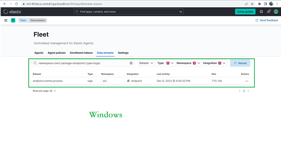[Fleet]: Endpoint logs dataset are not shown on Data Streams page for Linux, Mac and Windows ...