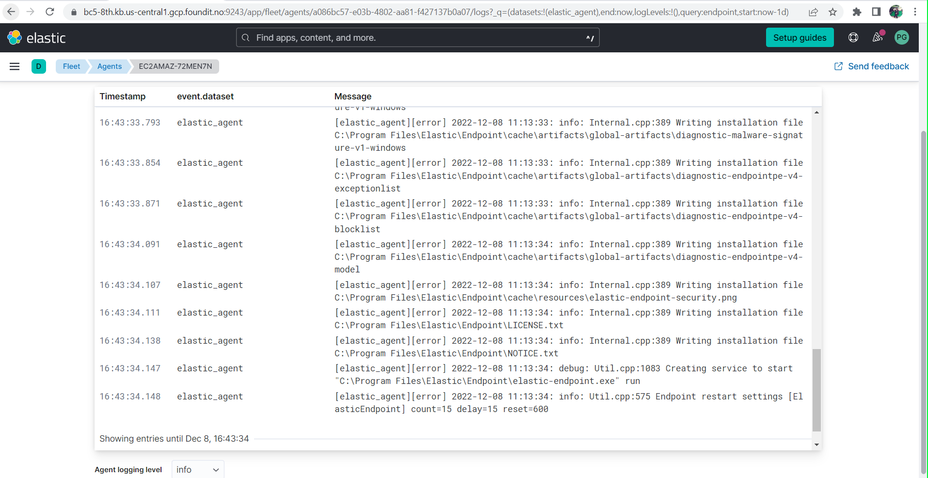 [Fleet]: Endpoint logs dataset are not shown on Data Streams page for Linux, Mac and Windows ...
