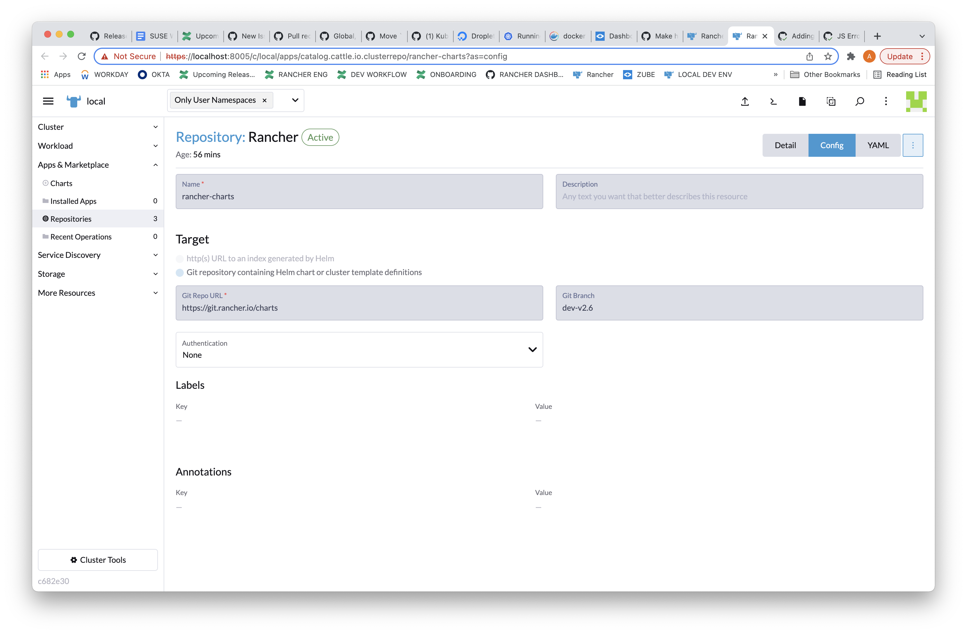 The `Apps > Repositories` list should display the name given to the ...