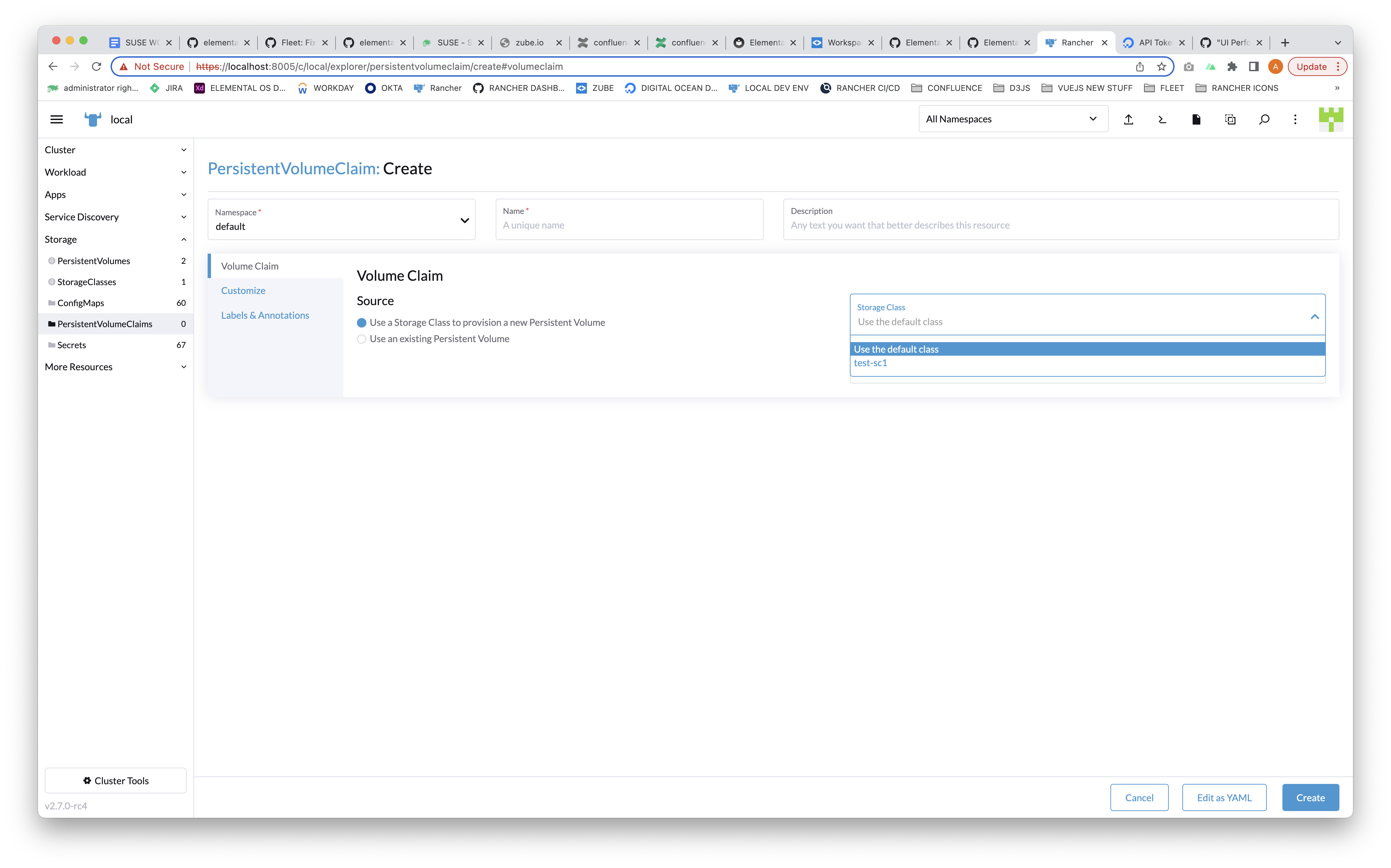Missing Dropdown To Show Multiple Existing Pvs Or Storage Classes While Creating A Pvc · Issue 8966