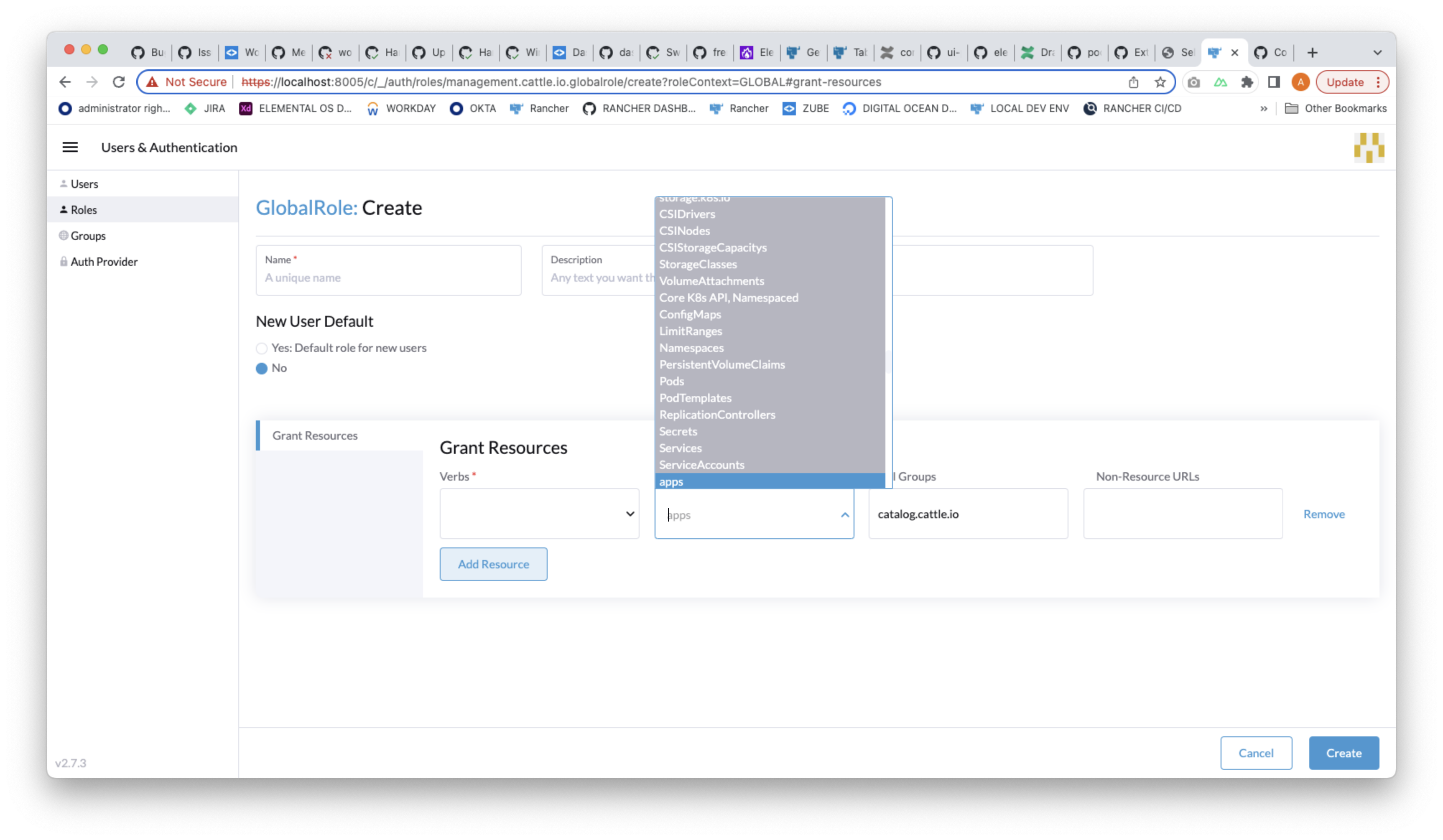 Bug in selecting resources in Global Roles interface · Issue #9209 · rancher/dashboard · GitHub