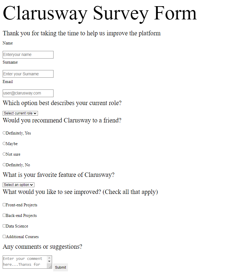 GitHub - Selman-S/Clarusway-survey-form