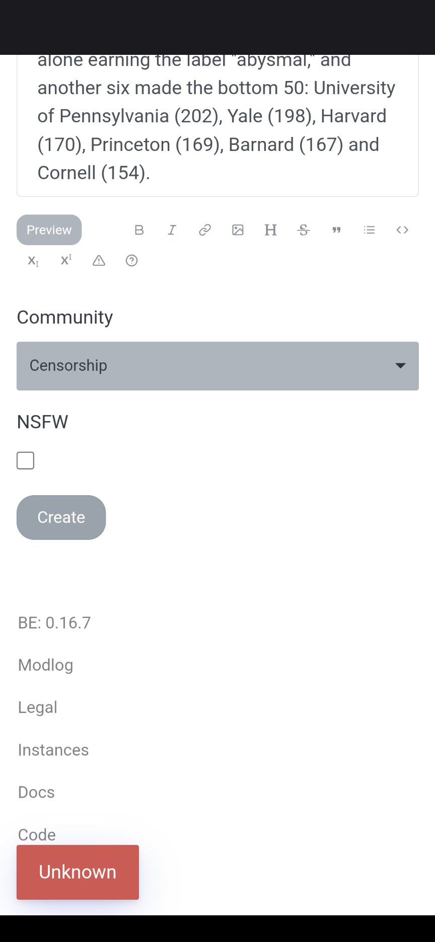 "Unknown" error in red when creating a post · Issue #2442 · LemmyNet/lemmy · GitHub