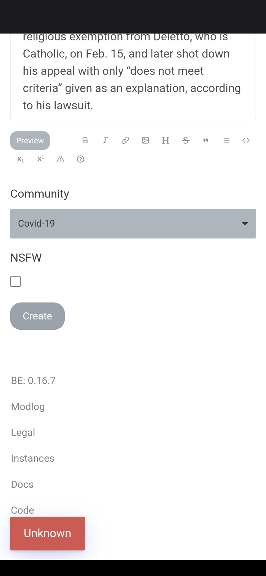 "Unknown" error in red when creating a post · Issue #2442 · LemmyNet/lemmy · GitHub