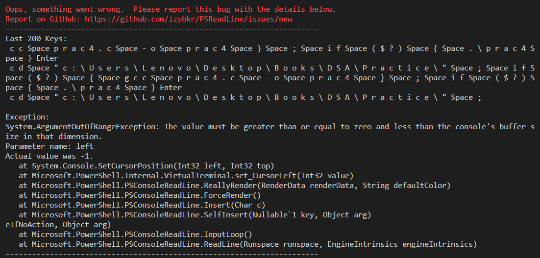 Exception · Issue 3569 · Powershell Psreadline · Github