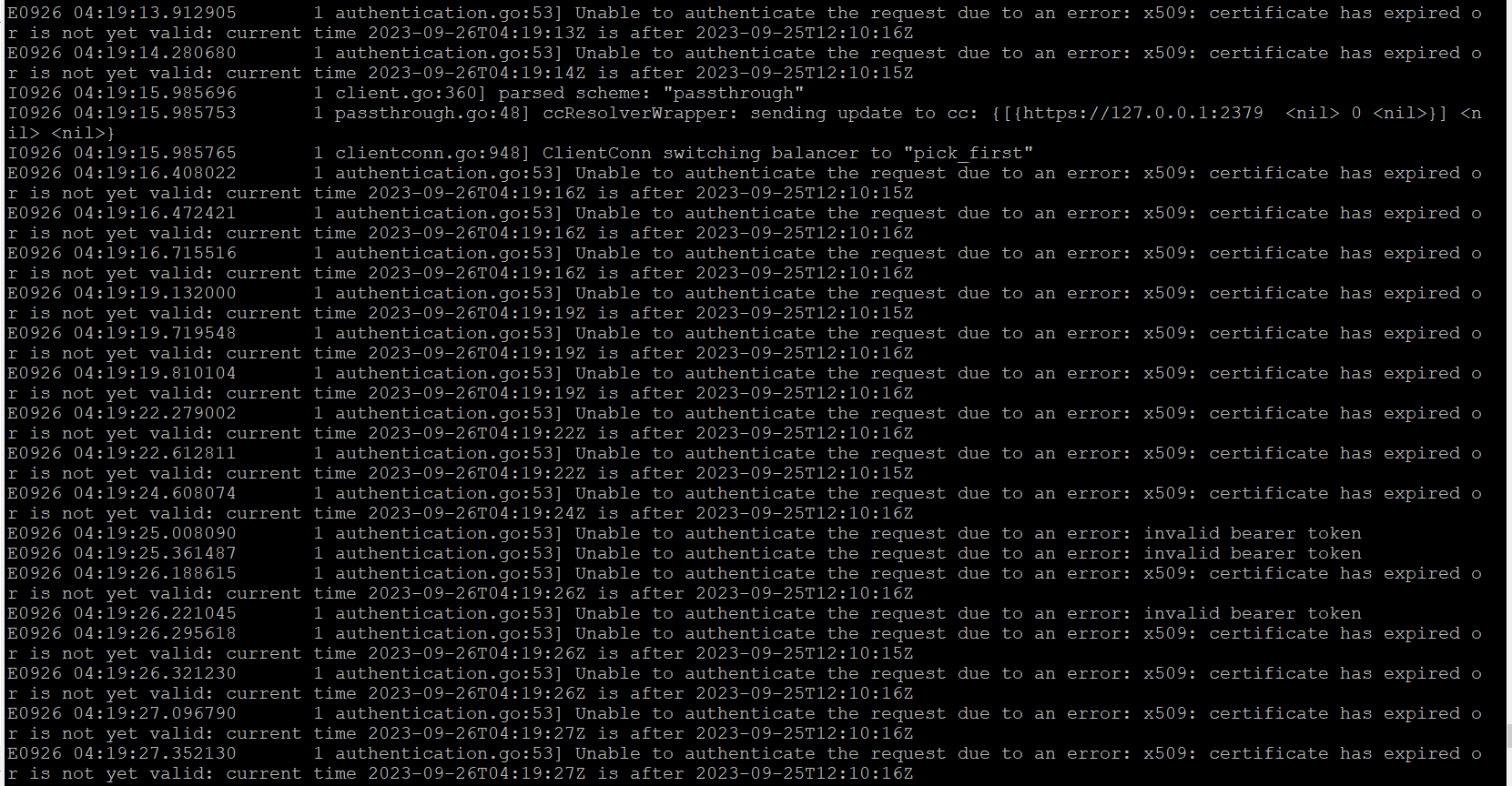 After renew the certs getting error in kube-apiserver pod logs : Unable to authenticate the ...