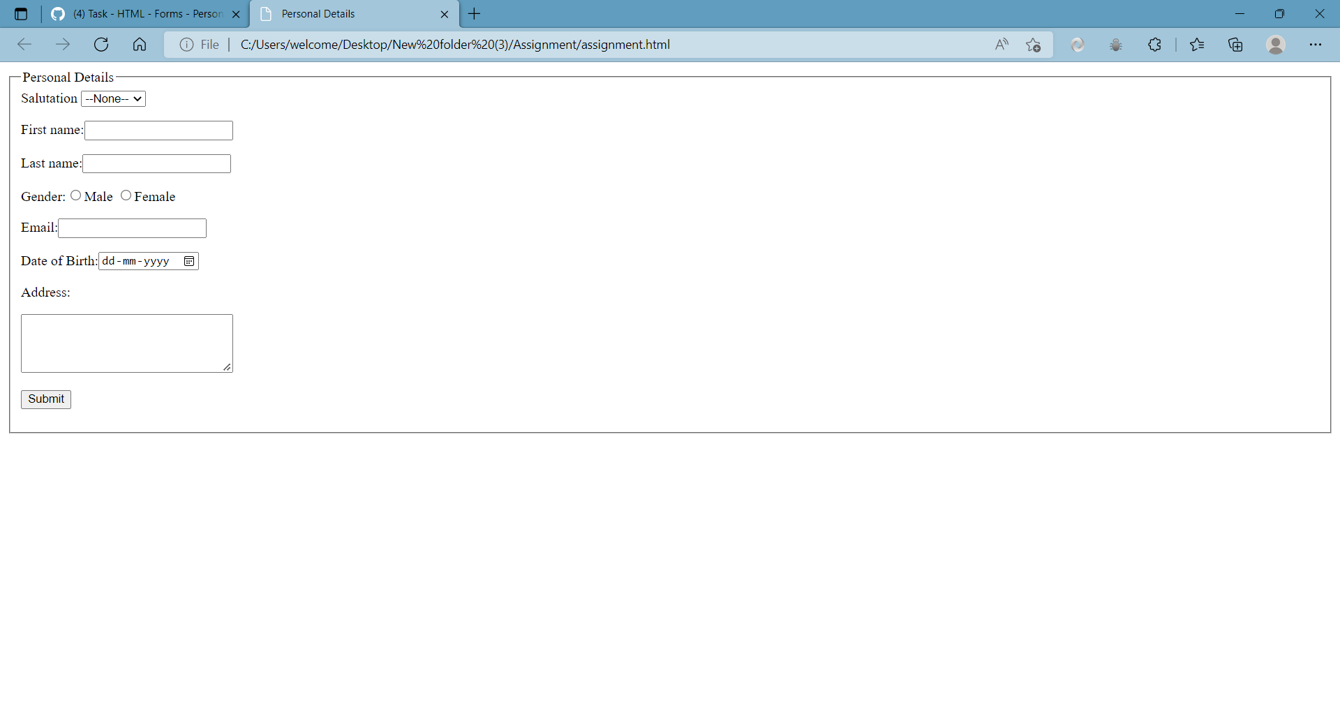 Task - HTML - Forms - Personal Information · akash-coded mern · Discussion #43 · GitHub
