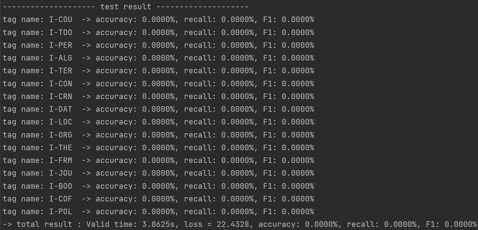 作者您好，跑了自己的数据集无论多少轮结果都是0 · Issue #11 · PeiChangY/-BERT-BILSTM-DGCNN-ATTENTION-CRF- · GitHub