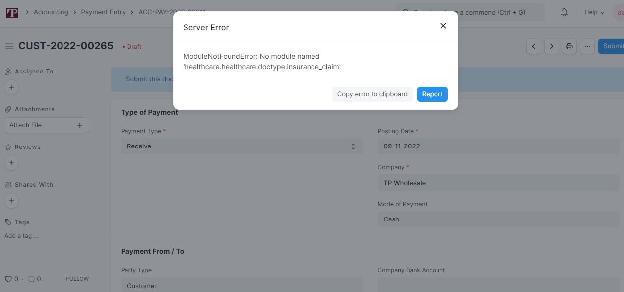 Server Error while creating payment entry from Sales Invoice · Issue #158 · earthians/marley ...