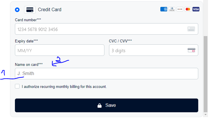 Card holder name is validated by client side scripts instead of Adyen due to 'required ...