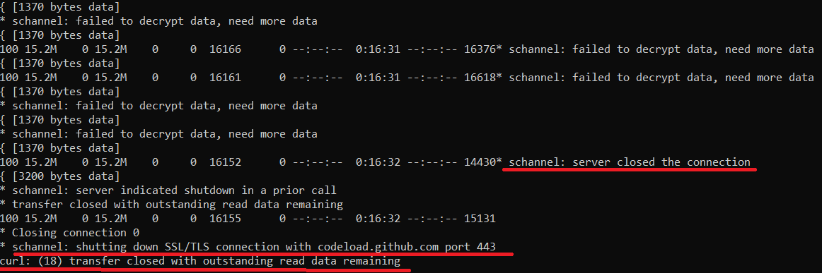 Server closed the connection in the middle of downloading repo archive zip · community ...