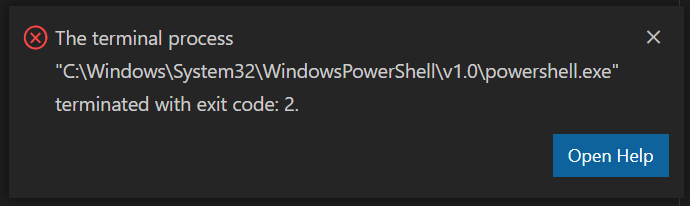 inbuilt terminal keeps crashing with code 2 · Issue #147589 · microsoft ...
