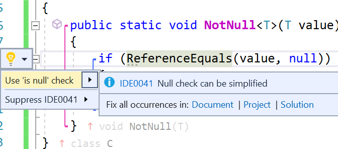 IDE0041 Null check can be simplified codefix cannot be applied · Issue ...