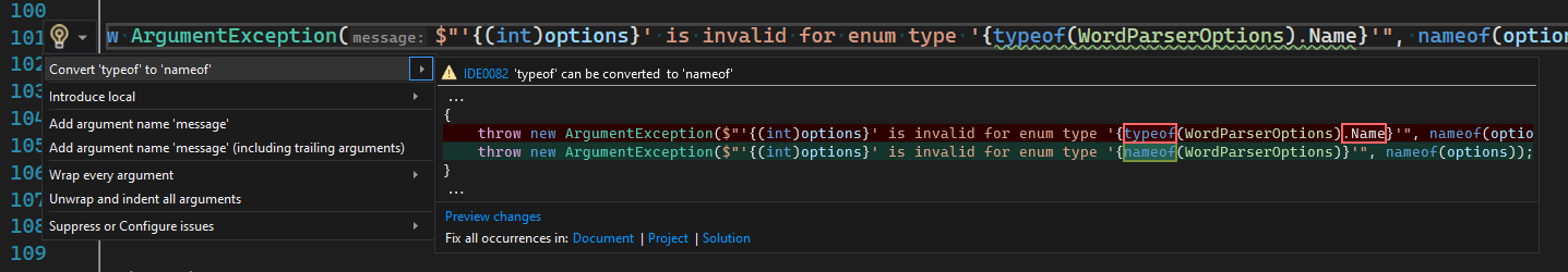 Duplicate Code Fixes Offered For Ide0082 Convert Typeof To Nameof · Issue 47236 · Dotnet