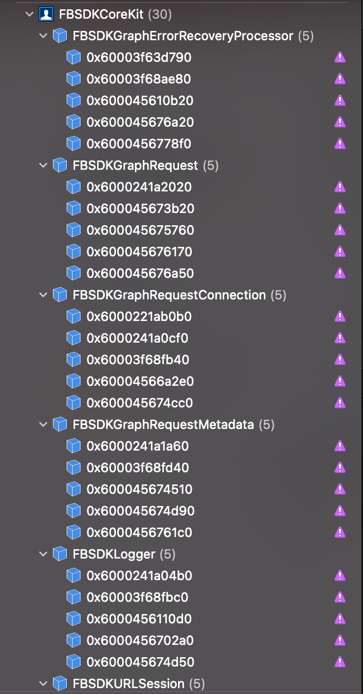 FBSDKCoreKit causes Memory Leak · Issue #1292 · facebook/facebook-ios-sdk · GitHub
