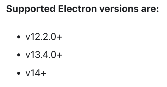 [Question] When you start Electron, you get an error that the version of Node.js is not ...