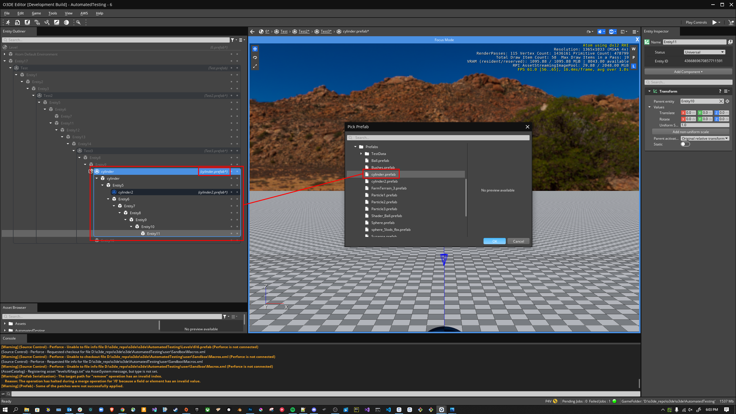 Prefabs: Nested prefab occasionally disappears from Entity Outliner ...
