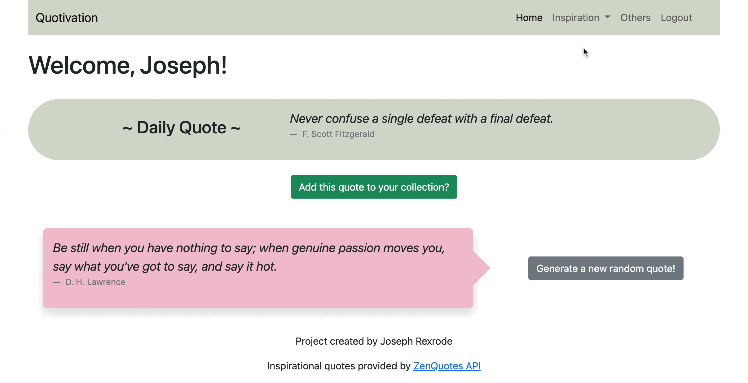 GitHub - joseph-rexrode/quotivation: Solo Project for Coding Dojo - Quote collector web ...