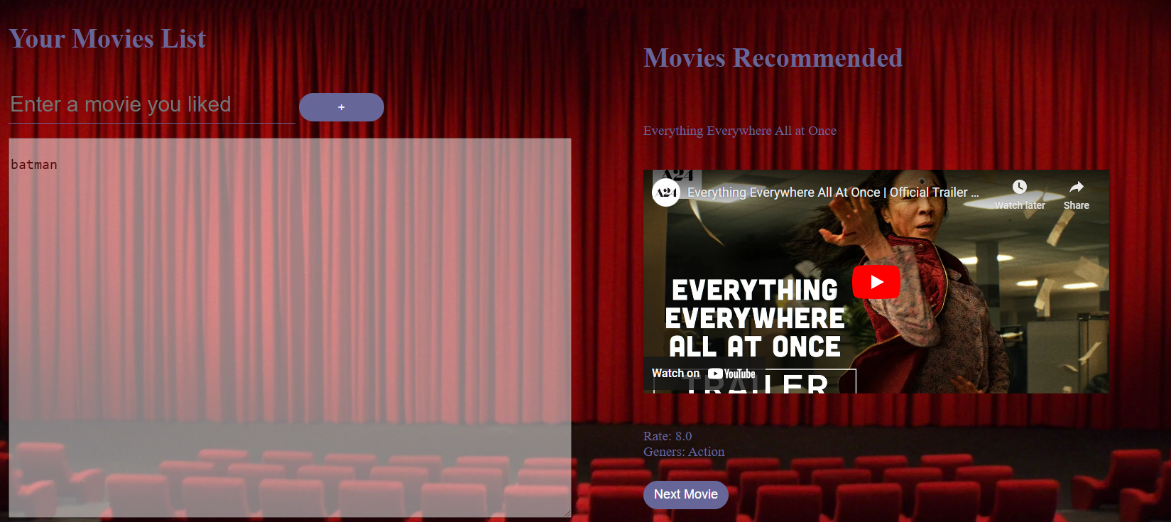 GitHub - AndrewidRizk/Movie-Recommender: A movie recommender website that uses IMDB and YouTube APIs