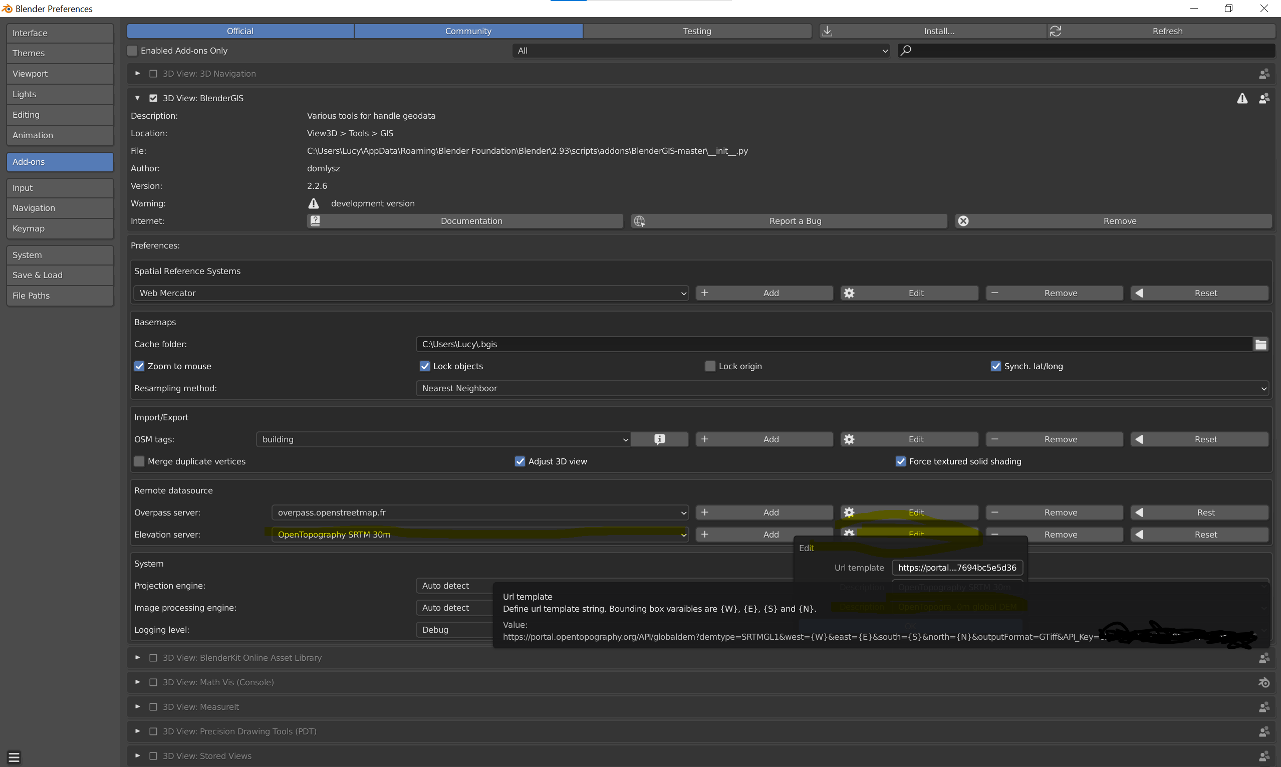 ERROR : Cannot reach OpenTopography web service · Issue #296 · domlysz/BlenderGIS · GitHub