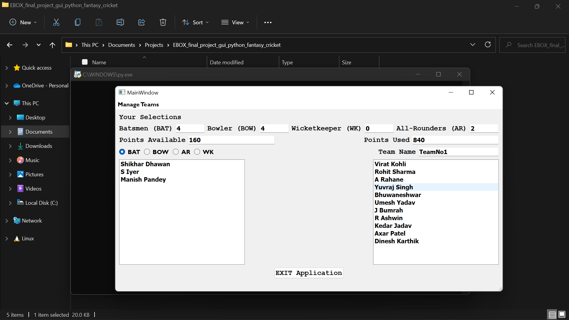 Github Chinnusmiles9ebox Final Project Gui Python Fantasy Cricket 