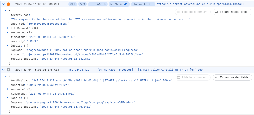 Unable to run OAuth flow URLs in Google Cloud Run · Issue #251 · slackapi/bolt-python · GitHub