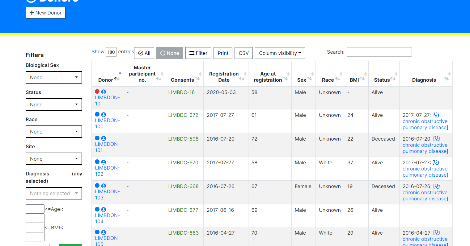 DBID default view in Donor index · Issue #253 · AberystwythSystemsBiology/limbus · GitHub