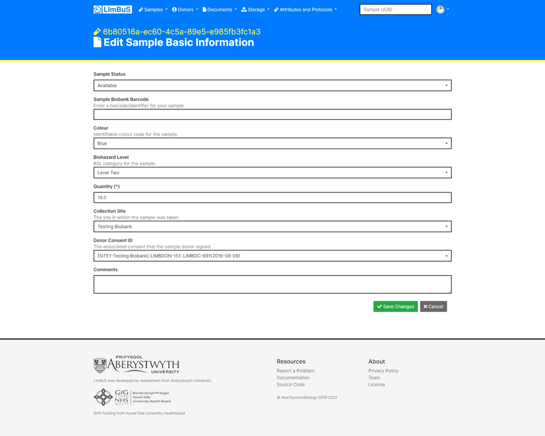Editing a consent assigned to a Donor's sample · Issue #255 · AberystwythSystemsBiology/limbus ...
